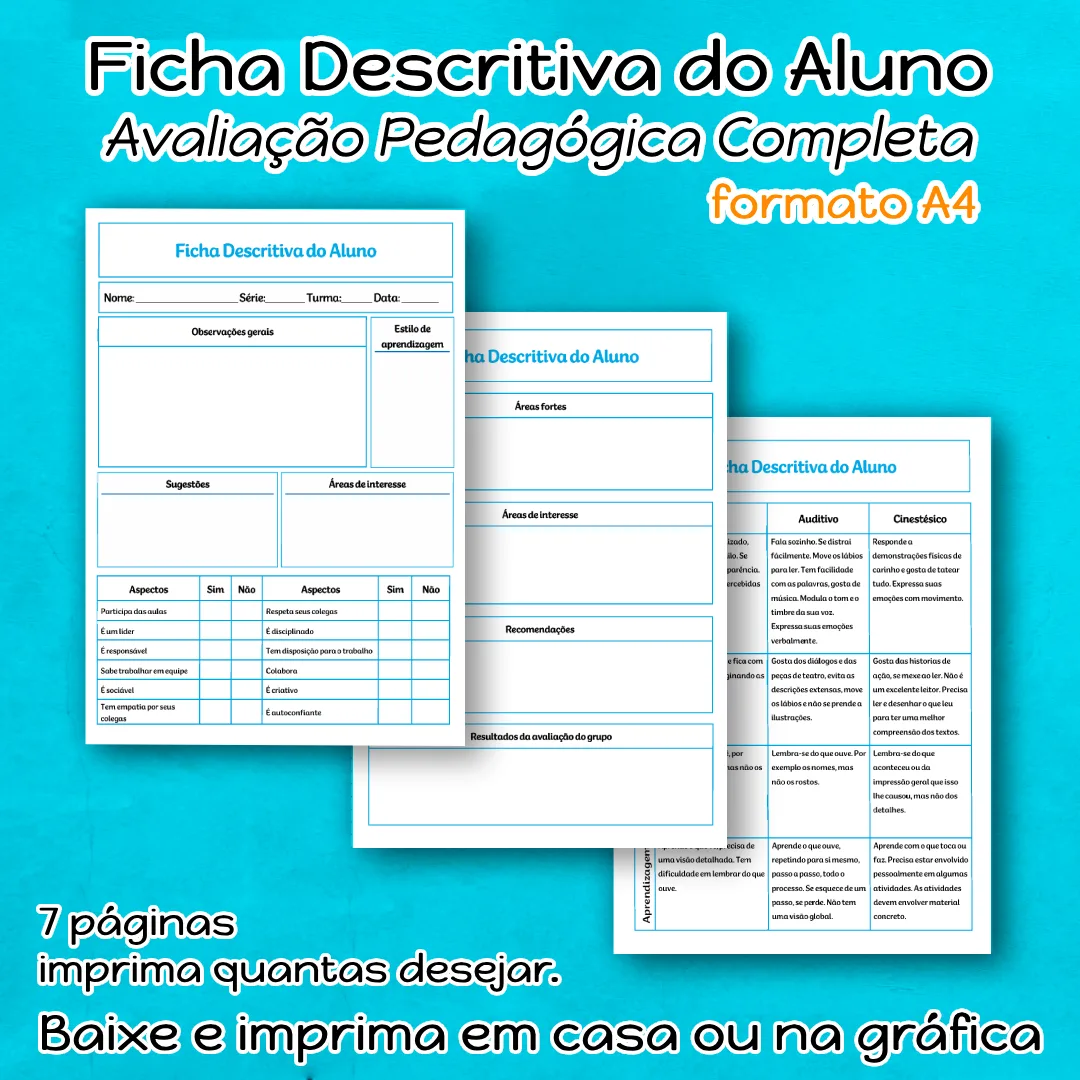 Ficha descritiva do aluno – Prof. William Matemática